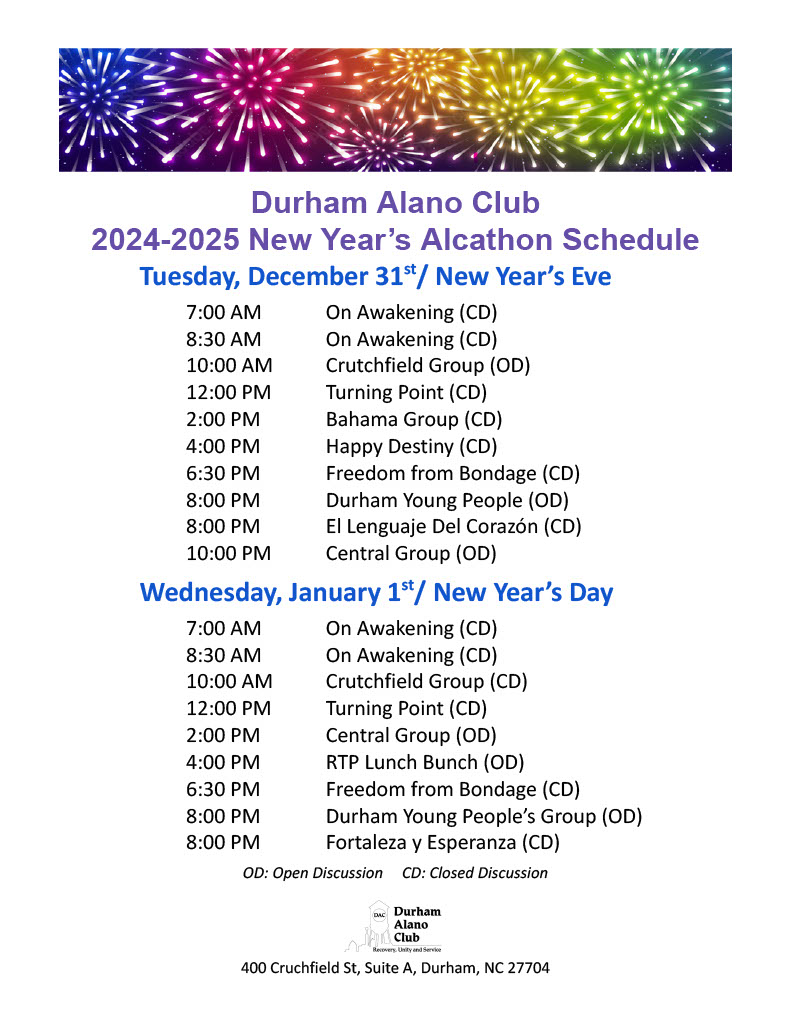 NYE/New Year's Day Alcathon - Durham Alano Club